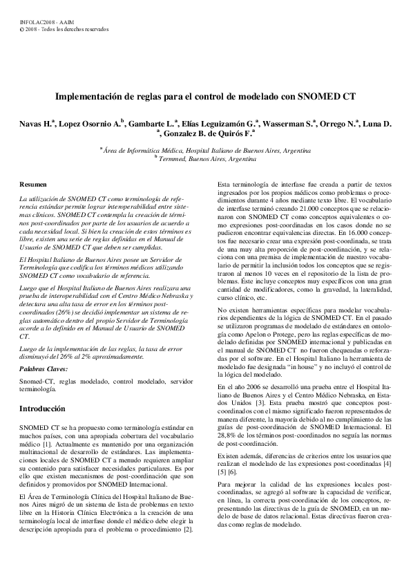 (PDF) Implementaci n de reglas para el control de modelado con SNOMED CT