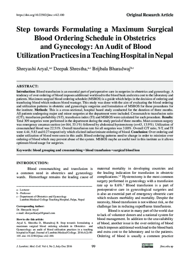 (PDF) Step towards Formulating a Maximum Surgical Blood Ordering ...