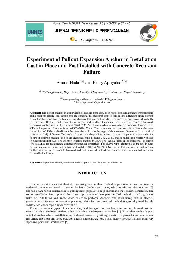 (PDF) Experiment of Pullout Expansion Anchor in Installation Cast in ...