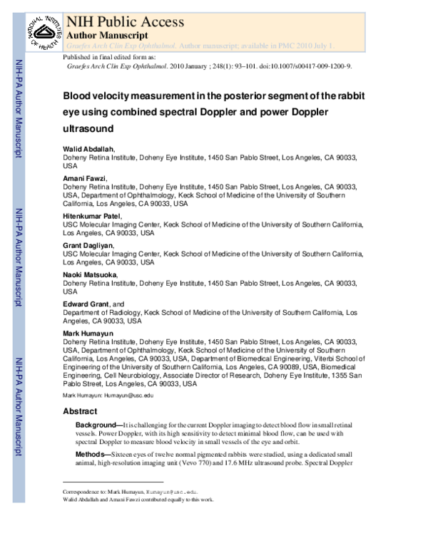 (PDF) Blood velocity measurement in the posterior segment of the rabbit ...