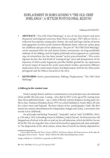 (PDF) DISPLACEMENT IN DORIS LESSING’S “THE OLD CHIEF MSHLANGA”: A ...