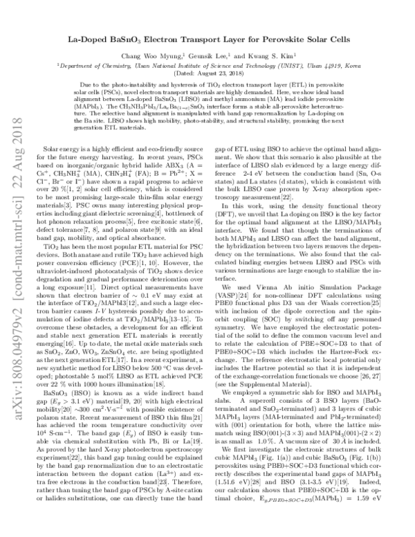 (PDF) La-doped BaSnO3 electron transport layer for perovskite solar cells
