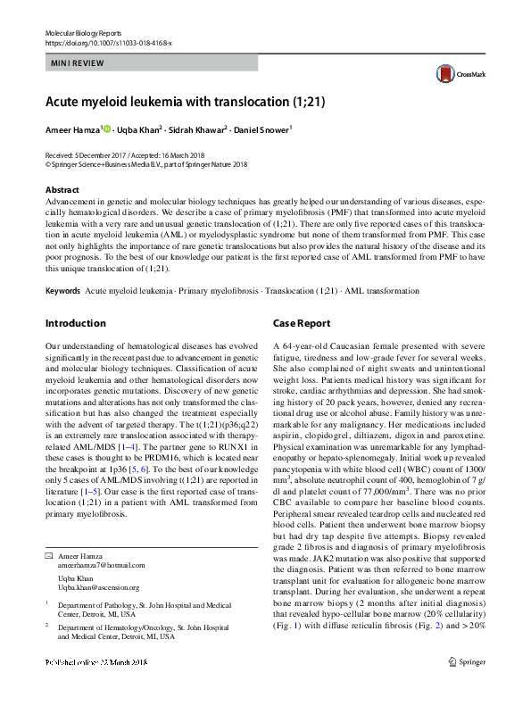 (PDF) Acute myeloid leukemia with translocation (1;21)