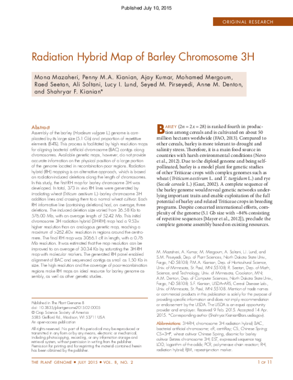 (PDF) Radiation Hybrid Map of Barley Chromosome 3H