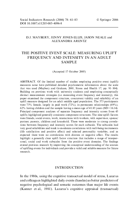 (PDF) The Positive Event Scale: Measuring Uplift Frequency and ...