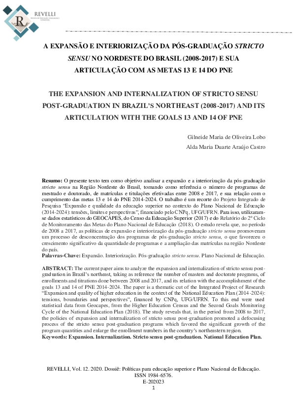 (PDF) A Expansão e Interiorização Da Pós-Graduação Stricto Sensu No ...