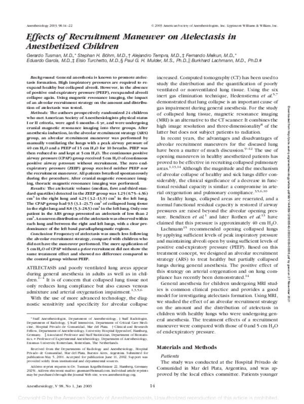 (PDF) Effects of Recruitment Maneuver on Atelectasis in Anesthetized ...
