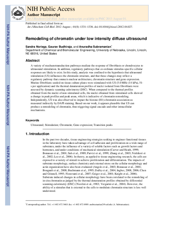 (PDF) Remodeling of chromatin under low intensity diffuse ultrasound