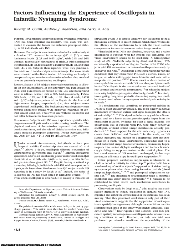 (PDF) Factors Influencing the Experience of Oscillopsia in Infantile ...