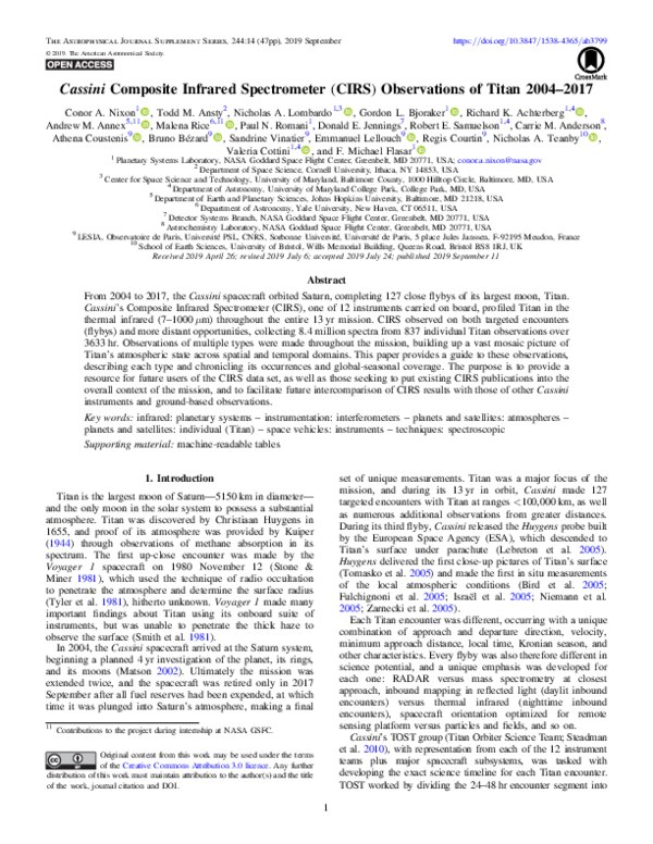 (PDF) Cassini Composite Infrared Spectrometer (CIRS) Observations of ...