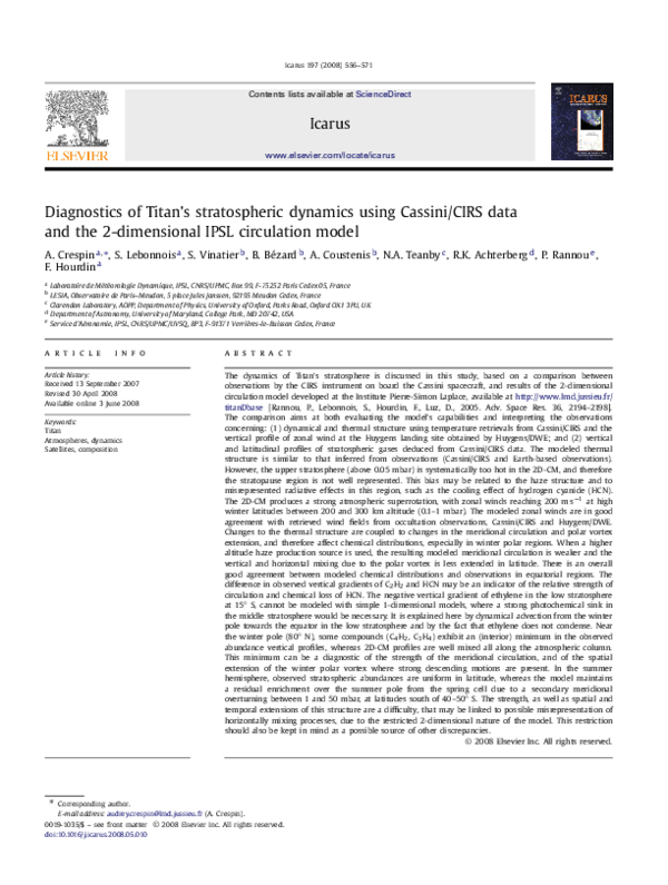 (PDF) Diagnostics of Titan's stratospheric dynamics using Cassini/CIRS data and the 2 ...