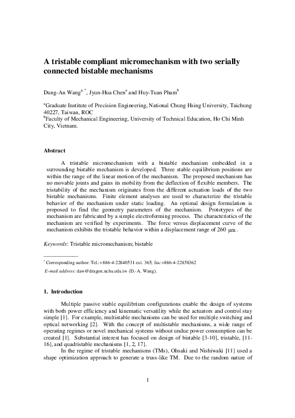 (PDF) A tristable compliant micromechanism with two serially connected ...