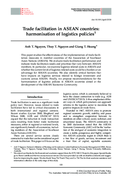 (PDF) Trade facilitation in ASEAN countries: harmonisation of logistics policies