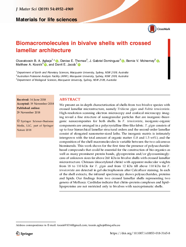 (PDF) Biomacromolecules in bivalve shells with crossed lamellar ...