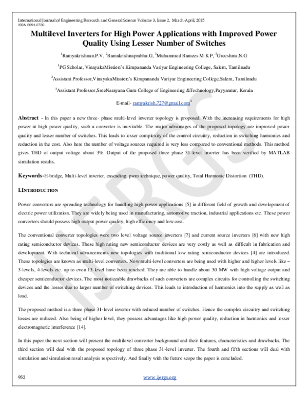 (PDF) Multilevel Inverters for High Power Applications with Improved ...