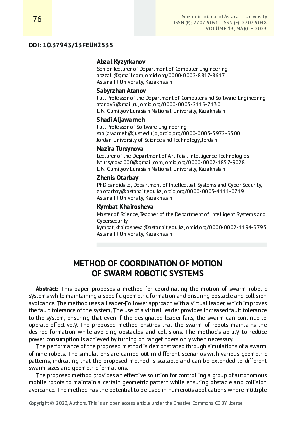 (PDF) Method of Coordination of Motion of Swarm Robotic Systems