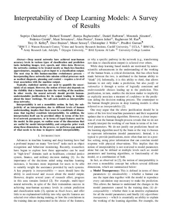 (PDF) Interpretability of deep learning models: A survey of results