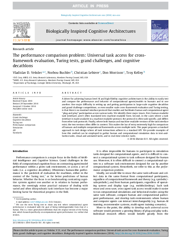 (PDF) The performance comparison problem: Universal task access for ...