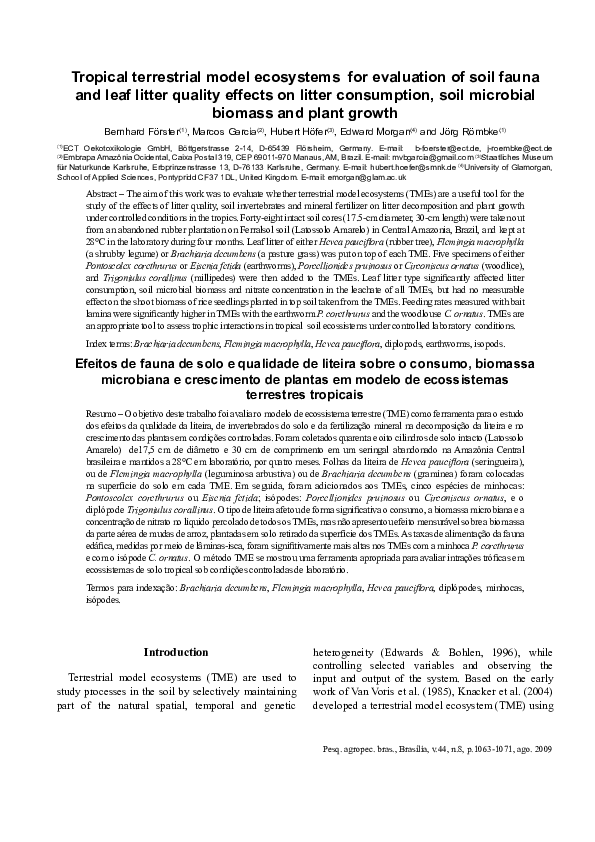 (PDF) Tropical terrestrial model ecosystems for evaluation of soil ...