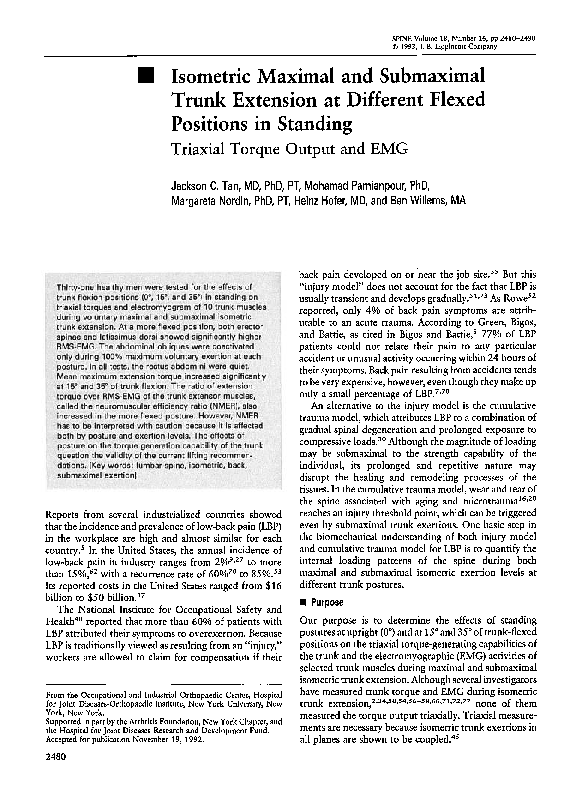 (PDF) Isometric Maximal and Submaximal Trunk Extension at Different ...