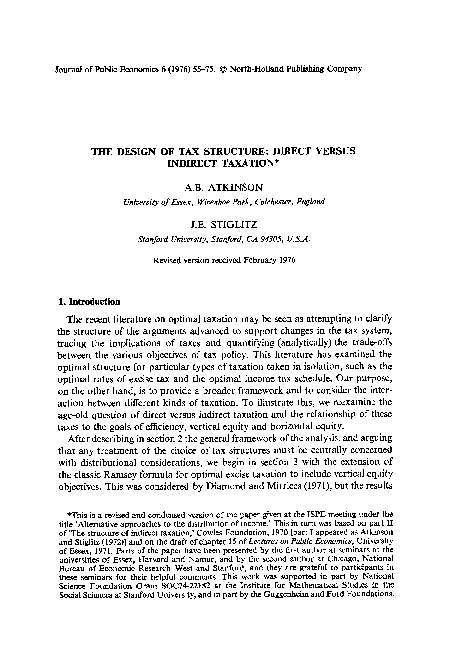 (PDF) The design of tax structure: Direct versus indirect taxation
