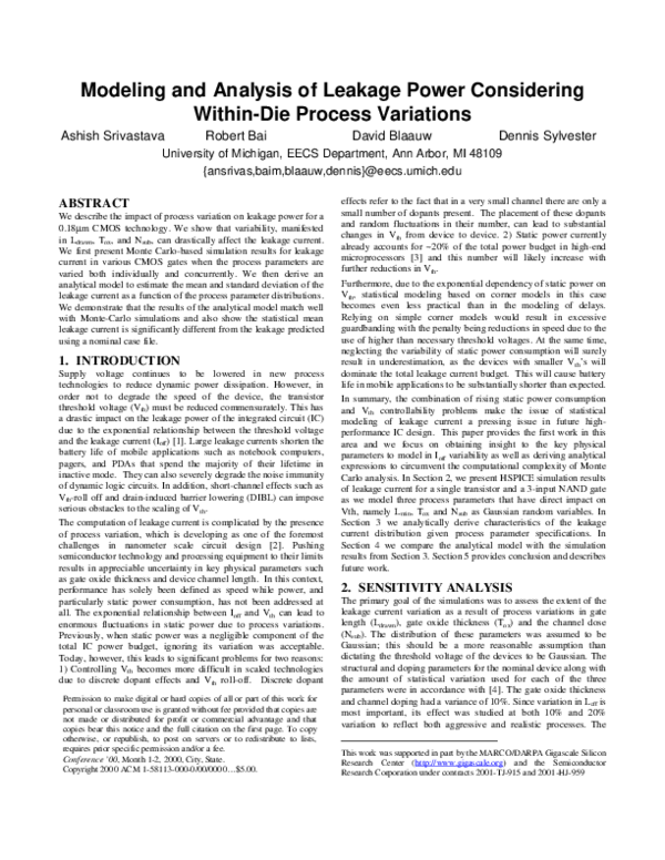(PDF) Modeling and analysis of leakage power considering within-die process variations