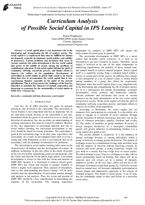 (PDF) Curriculum Analysis of Possible Social Capital in IPS Learning in MTs/ SMP Cirebon City