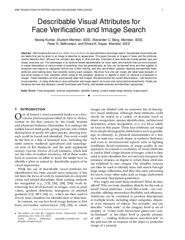 (PDF) Describable Visual Attributes for Face Verification and Image Search