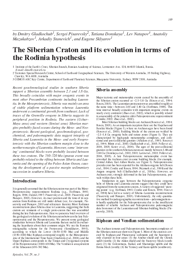 (PDF) The Siberian Craton and its evolution in terms of the Rodinia ...