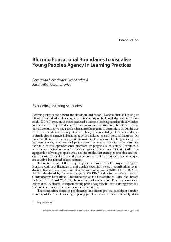 (PDF) Blurring Educational Boundaries to Visualise Young People’s Agency in Learning Practices