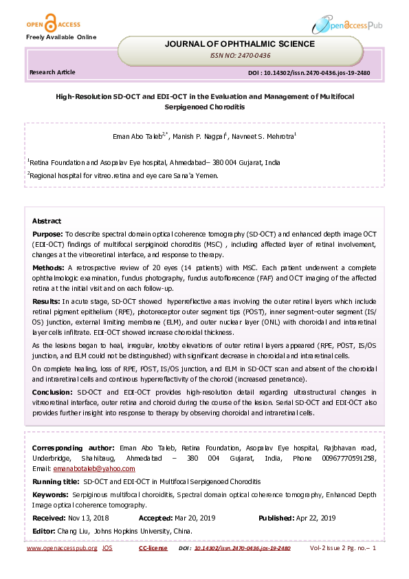 (PDF) High-Resolution SD-OCT and EDI-OCT in the Evaluation and ...