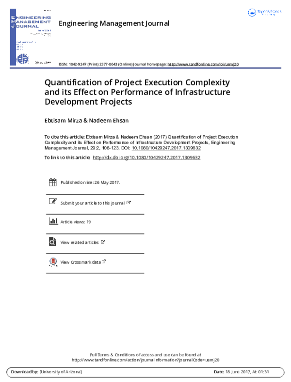 (PDF) Quantification of Project Execution Complexity and its Effect on Performance of ...