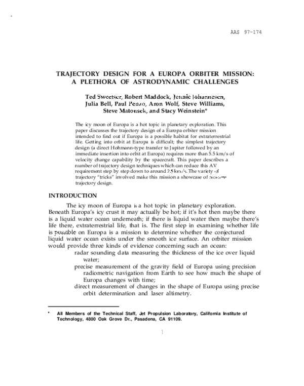 (PDF) Trajectory design for a Europa orbiter mission: a plethora of ...