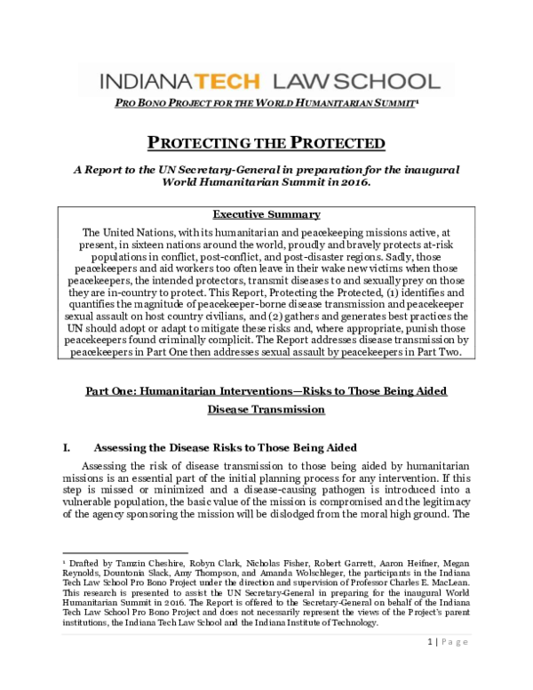 (PDF) Indiana Tech Law Pro Bono Report for World Humanitarian Summit 2016