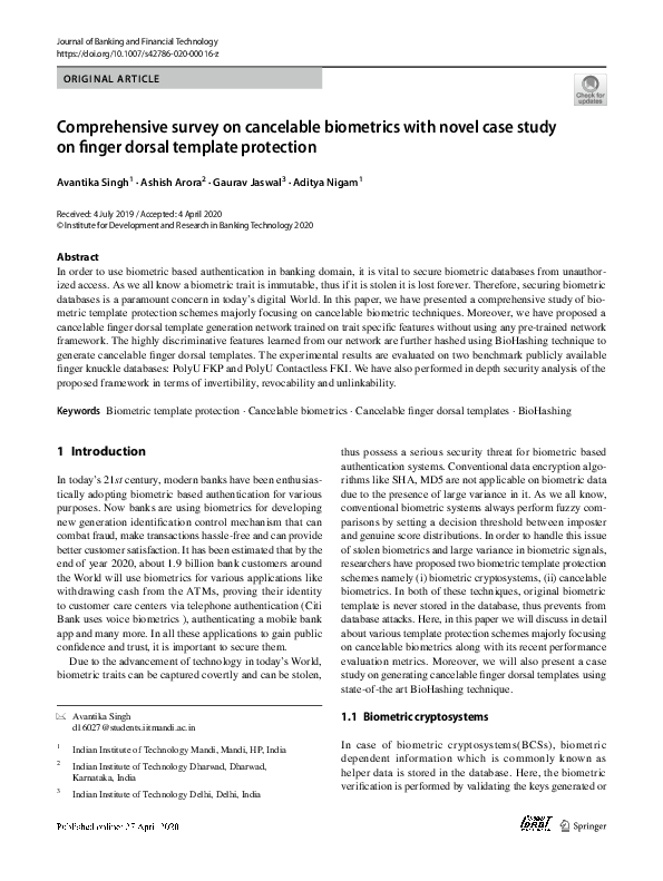 Pdf Comprehensive Survey On Cancelable Biometrics With Novel Case