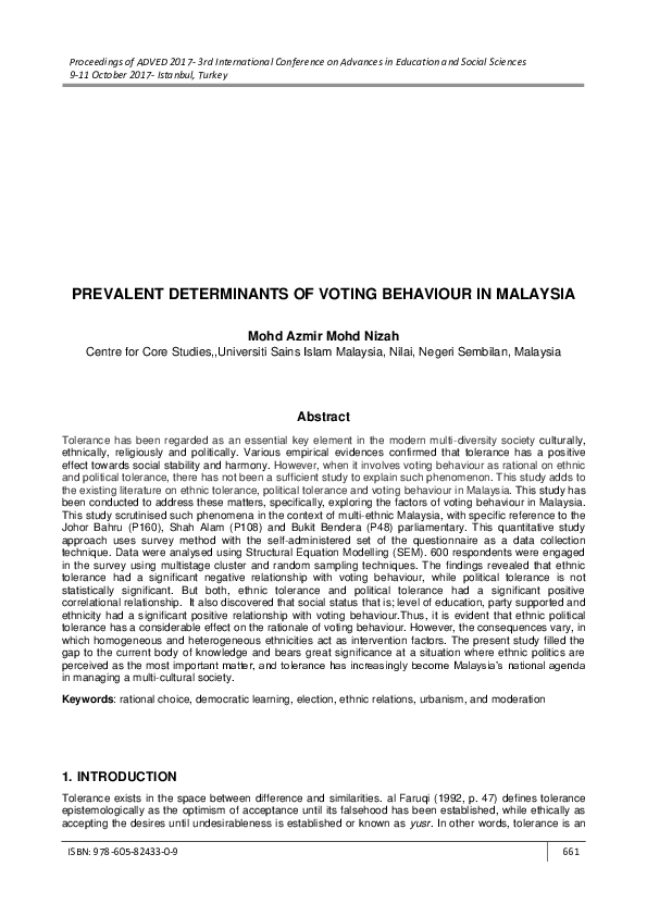 (PDF) Prevalent Determinants of Voting Behaviour in Malaysia