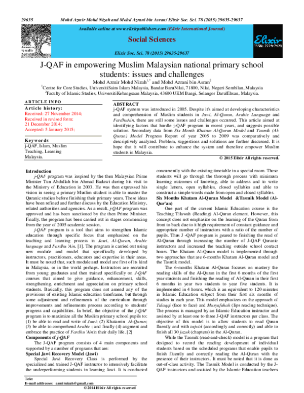 (PDF) j-QAF IN EMPOWERING MUSLIM MALAYSIAN NATIONAL PRIMARY SCHOOL ...