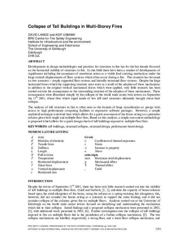(PDF) Collapse of tall buildings in multi-storey fires