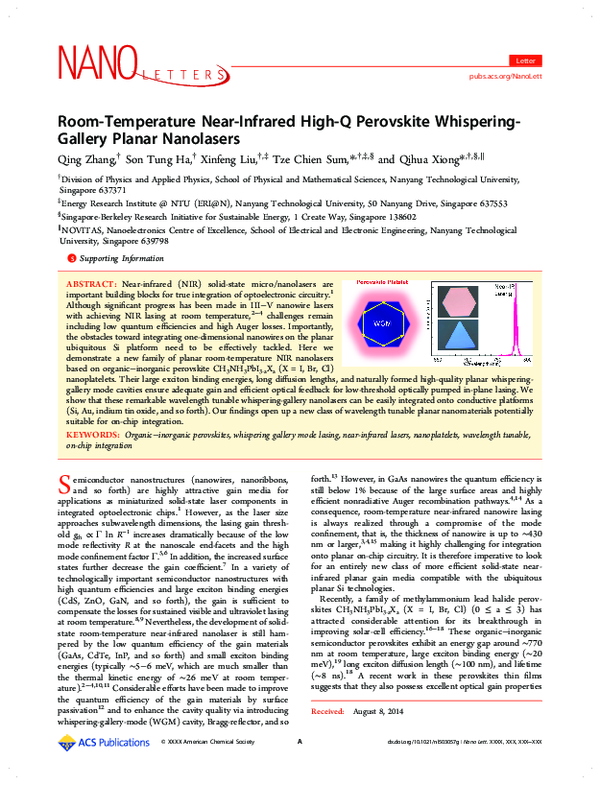 (PDF) Room-Temperature Near-Infrared High-Q Perovskite Whispering-Gallery Planar Nanolasers