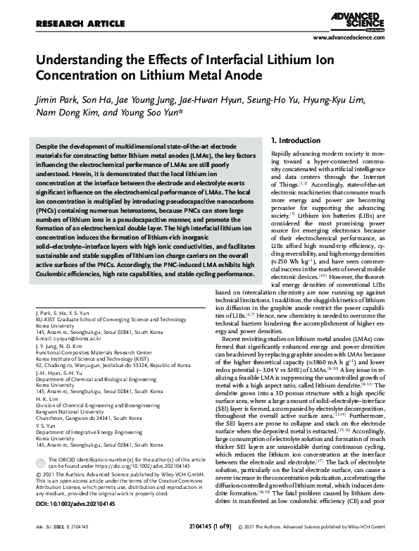 (PDF) Understanding the Effects of Interfacial Lithium Ion Concentration on Lithium Metal Anode