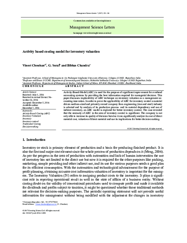 (PDF) Activity based costing model for inventory valuation