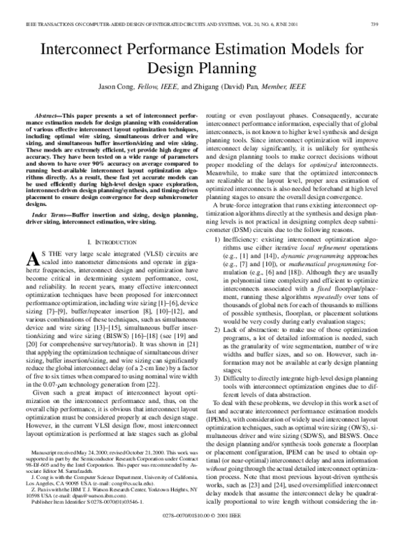 Pdf Interconnect Performance Estimation Models For Design Planning