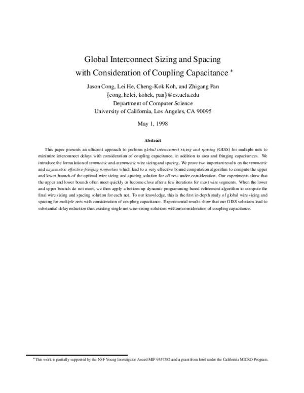 Pdf Interconnect Sizing And Spacing With Consideration Of Coupling Capacitance