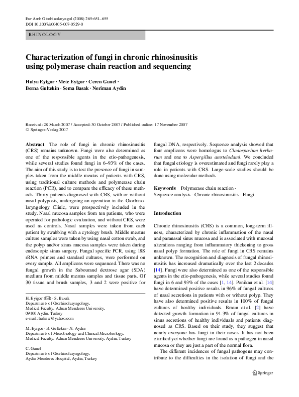 (PDF) Characterization of fungi in chronic rhinosinusitis using ...