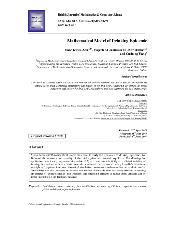 (PDF) Mathematical Model of Drinking Epidemic | isaac ofori adu ... (PDF) Mathematical Model of Drinking Epidemic | isaac ofori adu ...