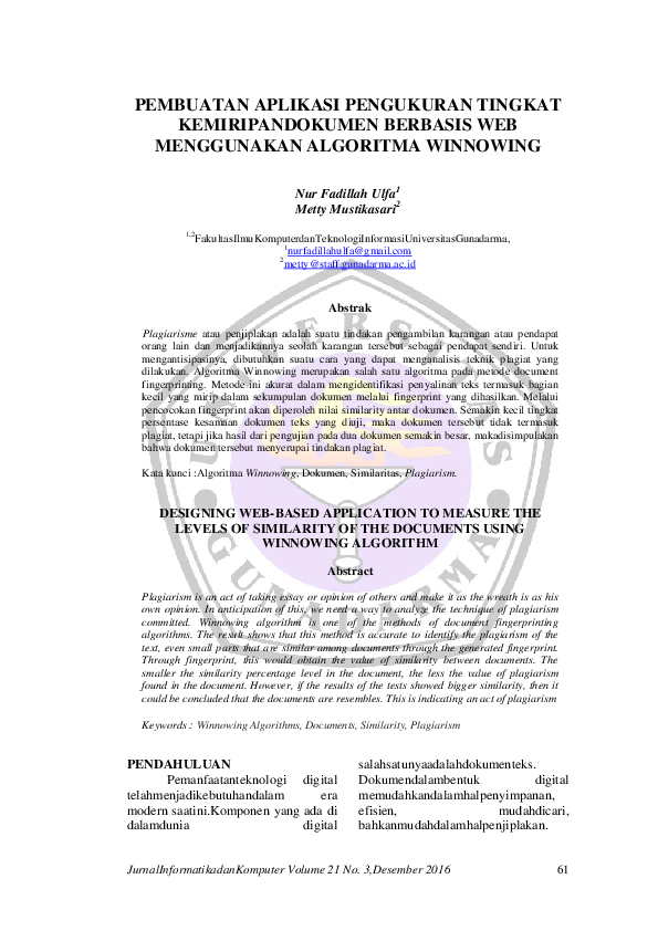 (PDF) Pembuatan Aplikasi Pengukuran Tingkat Kemiripandokumen Berbasis Web Menggunakan Algoritma ...