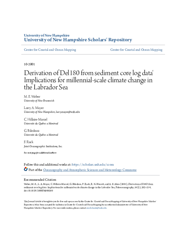 (PDF) Derivation of δ18O from sediment core log data: Implications for ...