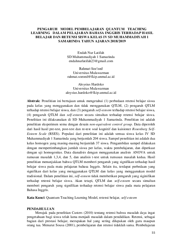 (PDF) Pengaruh Model Pembelajaran Quantum Teaching Learning Dalam Pelajaran Bahasa Inggris ...