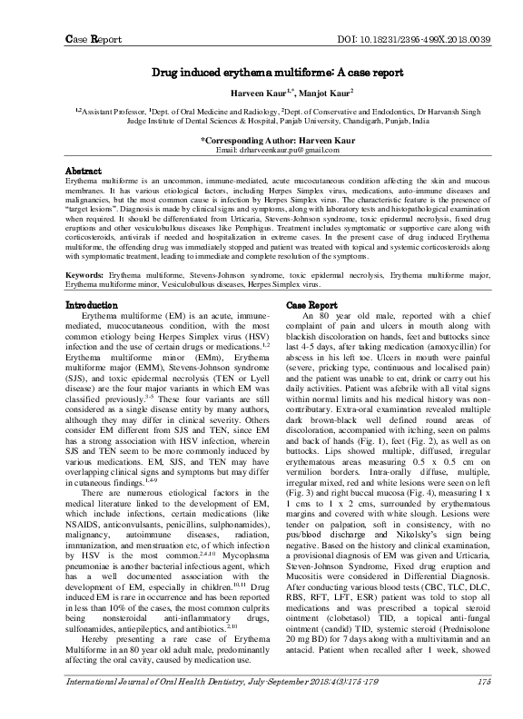 (PDF) Drug induced erythema multiforme: A case report