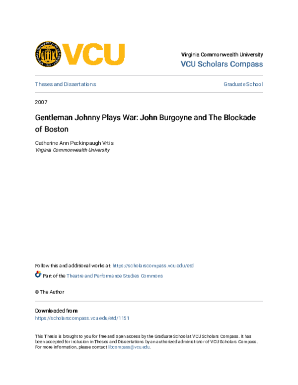 (PDF) Gentleman Johnny Plays War: John Burgoyne and The Blockade of Boston